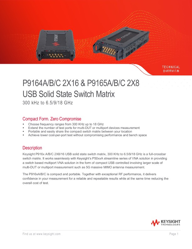 P9164A/B/C 2X16 & P9165A/B/C 2X8 USB Solid State Switch Matrix PDF Asset Page | Keysight